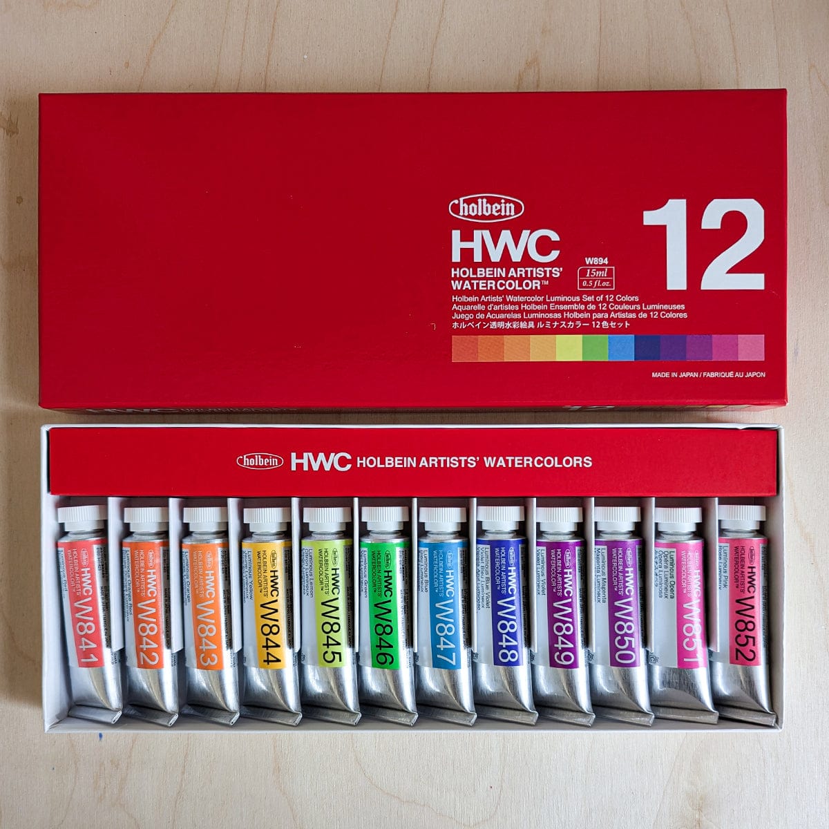 Holbein - Artists' Watercolour Set - 12 Luminous Colours - 15mL Tubes ...